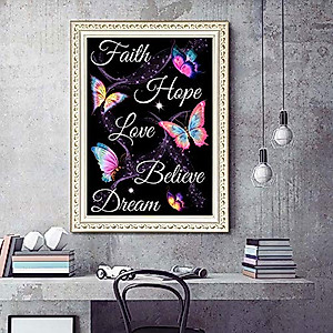 Diamond Painting Kits for Adults, 5D Diamond Painting Butterfly Text Art DIY Round Drill Diamond Art Faith Hope Love, Valentine's Day Gift 11.81x15.75 inches