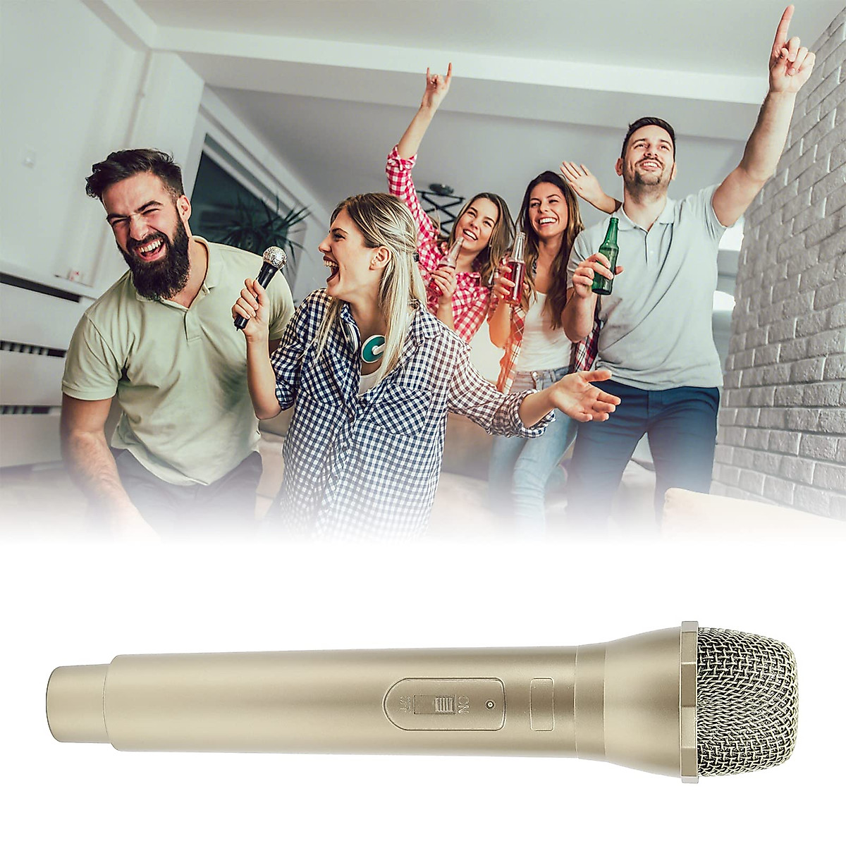 Shanrya Fake Microphone for Singing, Plastic Prop Mic Prop Microphone with 1 X Prop Microphone for Parties(Gold)