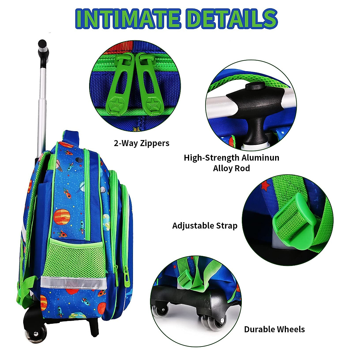 Rolling Backpacks for Girls, Boys Backpack Trolley Bag, Kids Wheeled Backpack with Lunch Bag Pencil Case Cartoon Printed Primary School Bag Set 16 inch Pupils Satchel Rolling Backpack for Children Students