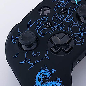 9CDeer 1 x Silicone Laser Carving Protective Cover Skin + 6 Thumb Grips for Xbox One S/X Controller Loong Blue