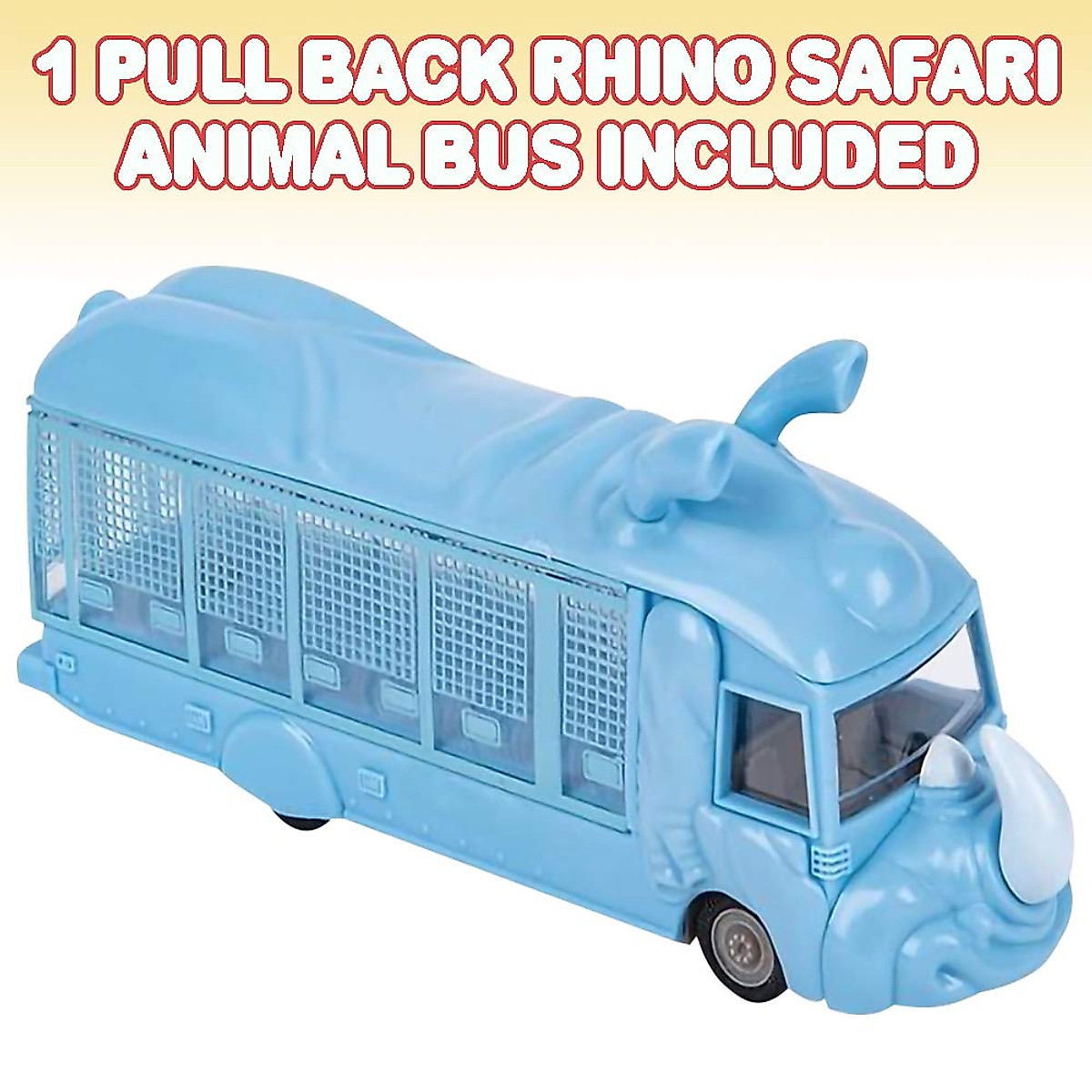 ArtCreativity Pull Back Rhino Safari Animal Bus for Kids, 7 Inch Rhino Design Bus with Pullback Mechanism, Durable Plastic Material, Safari Party Decorations, Best Birthday Gift for Boys & Girls