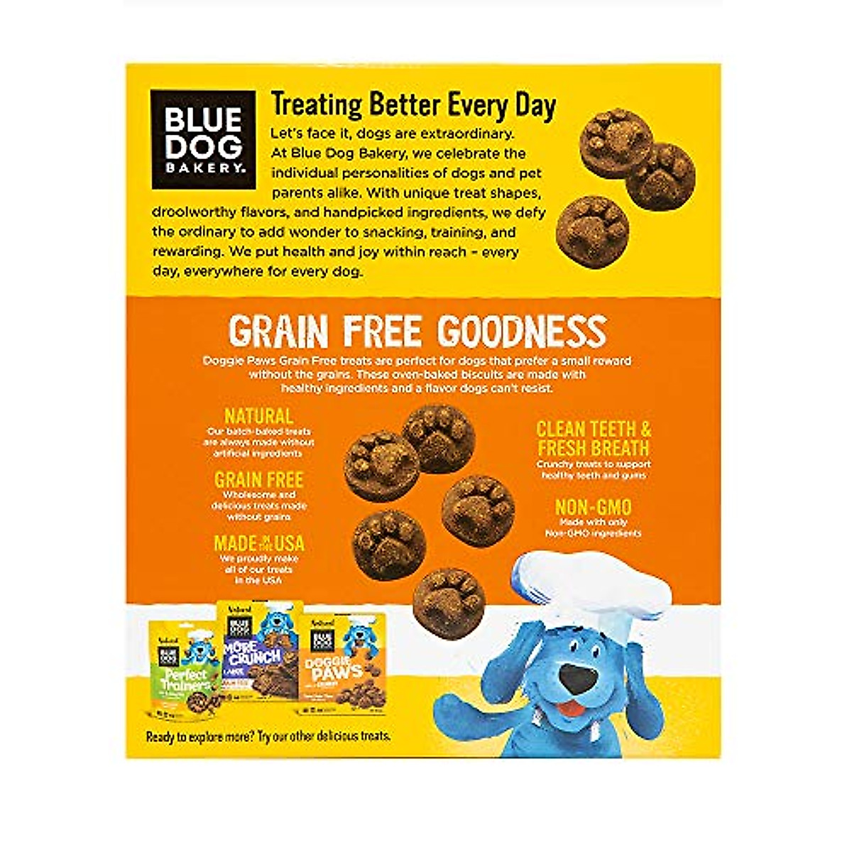 Blue Dog Bakery Natural Dog Treats, Doggie Paws, Grain Free Peanut Butter Flavor, 14.4oz (1 Count),Package may vary