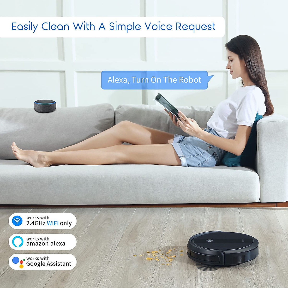 AIRROBO Robot Vacuum Cleaner, 2600Pa Strong Suction Power Robotic Vacuums, WiFi Connected, App Control, Works with Alexa and Google Home, Self Charging, Ideal for Hard Floor, Carpet, Pet Hair, P10