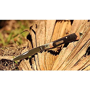 Old Timer 194OT Gunstock Trapper Lockblade Traditional Folding Pocket Knife with 3.1in Clip Point Blade, Nickel Silver Bolsters, and Sawcut Handle for Hunting, Camping, Whittling, EDC, and Outdoors ,Black