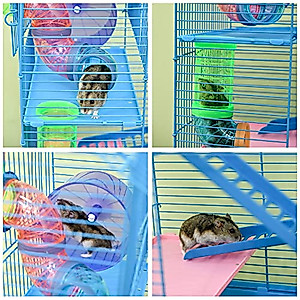 PawHut 18.5" 5 Tier Hamster Cage with Tubes and Tunnels, Small Animal Cage, Rat Gerbil Cage with Water Bottle, Food Dish, Exercise Wheel, Blue