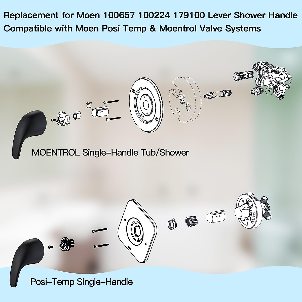 Replacement (100657) for Moen Lever Shower Handle, Compatible with Moen PosiTemp Valve Systems, Matte Black