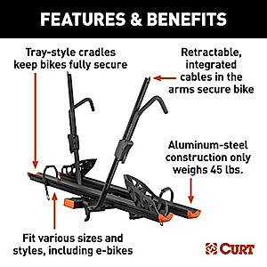 CURT 18088 Aluminum Tray-Style Platform Bike Rack Hitch Mount, Fits 2-Inch Receiver, 2 Bicycles