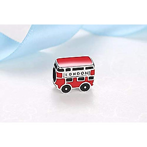 ARTCHARM London Double Decker Bus Charm 925 Sterling Silver with Red Enamel, Travel/DIY Charms-Peaceful Theme, Memorable Gifts for Volunteer (London Bus)