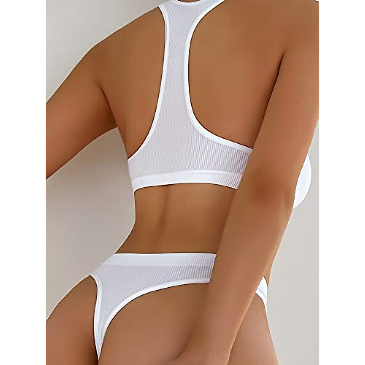 SOLY HUX Women’s Solid 2 Piece Lingerie Seamless Everyday Bra and Panty Sets Underwear Push Up Lingerie Set White XS