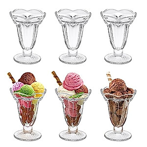 BSTKEY 6PCS Set 7 Oz Glass Dessert Bowls/Cups, Cute Footed Dessert Bowls for Ice Cream Sundae Trifle Fruit Pudding Snack Salad Milkshakes Condiment Cocktail Drinks Party