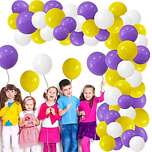 Purple and Yellow White Balloon Garland Arch Kit - 122pcs Yellow Purple White Balloons for Purple Birthday Wedding Anniversary Bridal Shower Retirement Basketball Party Decoration…