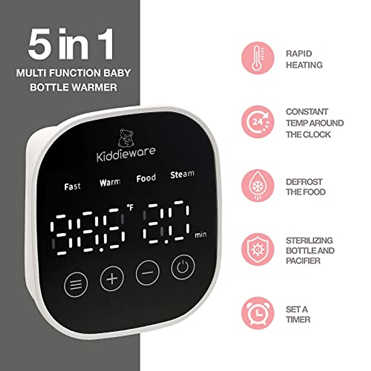 Baby Bottle Warmer for Breastmilk - 5-in-1 Feeding Bottle Warmers for All Bottles, Food Jars, and Breastmilk Bags - Smart Accurate Temperature Control, Automatic Shut-Off Milk Warmer for Baby