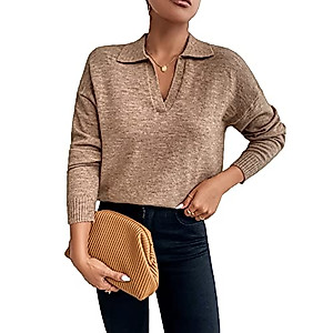 SHENHE Women's Casual V Neck Long Sleeve Knitted Pullover Polo Sweater Jumper Tops Camel M