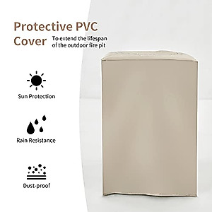 ORALNER Propane Fire Pit, Fire Column 40,000 BTU Outdoor Fire Bowl w/Rain Cover & Lava Rocks Auto Ignition Metal Patio Fireplace Gas Firepit for Outside Patio Courtyard Porch Deck Pool (Brown)