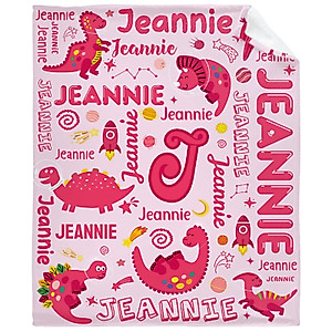 Dinosaur Lover Astronaut Personalized Blanket with Name Custom Pink Dinosaur with Name Flannel Blanket Soft Throw Meaningful Gift for Toddlers Girls Boys Kids Pets 40 * 30" XS for Toddler