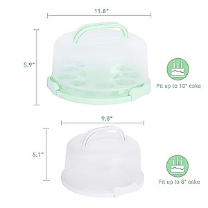 DZ CLAN Cake Carrier, Cake Container Plastic Cover Lid, Cake Carrier with Lid and Handle, Set of 2(10+8inch)