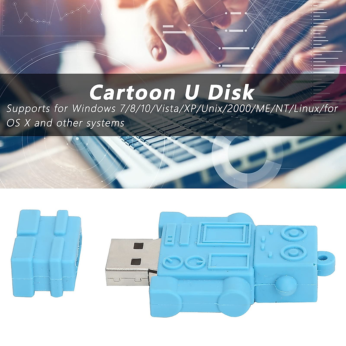 Cute USB Flash Drive, Novelty Cartoon Blue Robot Appearance Thumb Drive, Pendrive Memory Thumb Stick for Date Storage, Gifts for School Students Kids Children Teacher Collegue Employees (128GB)