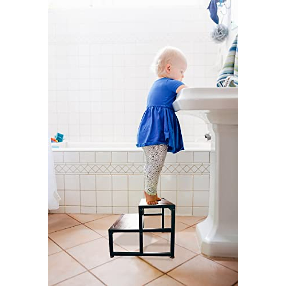 Annecy Wooden Step Stool with 400lb Load Capacity, Bedside Step Stool for Adult Kids, Wood Step Stool for Kitchen, Bathroom, Bedroom - Portable 2 Step Stool Dark Walnut (Assembly Required)