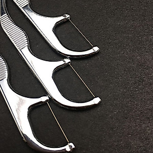 HEMOTON 6pcs Dental Floss Pick Portable Angled Flossers Stainless Steel Toothpicks Outdoor Teeth Cleaning Tools for Travel Teeth Care