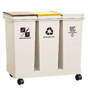 MYOYAY 3 Compartment Trash Can Garbage Cans with Recycling Bin Triple Trash Can 16 Gallon/3x20L Kitchen Trash Can 3 Compartment for Kitchen,Bathroom, Living Room