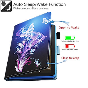 Viclowlpfe Amazon Kindle Fire HD 10 and Fire HD 10 Plus Tablet Case (Compatible with 11th Generation 2021 Release), Slim Fit Leather Stand Smart Cover with Auto Sleep/Wake, 01 Butterfly Flower