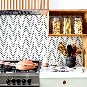 Rugreat Herringbone Peel and Stick Wallpaper Modern Contact Paper for Cabinets Stripe Wallpaper Neutral Self Adhesive Removable Wallpaper for Bedroom Bathroom Waterproof Black and White 78.8"×17.3"