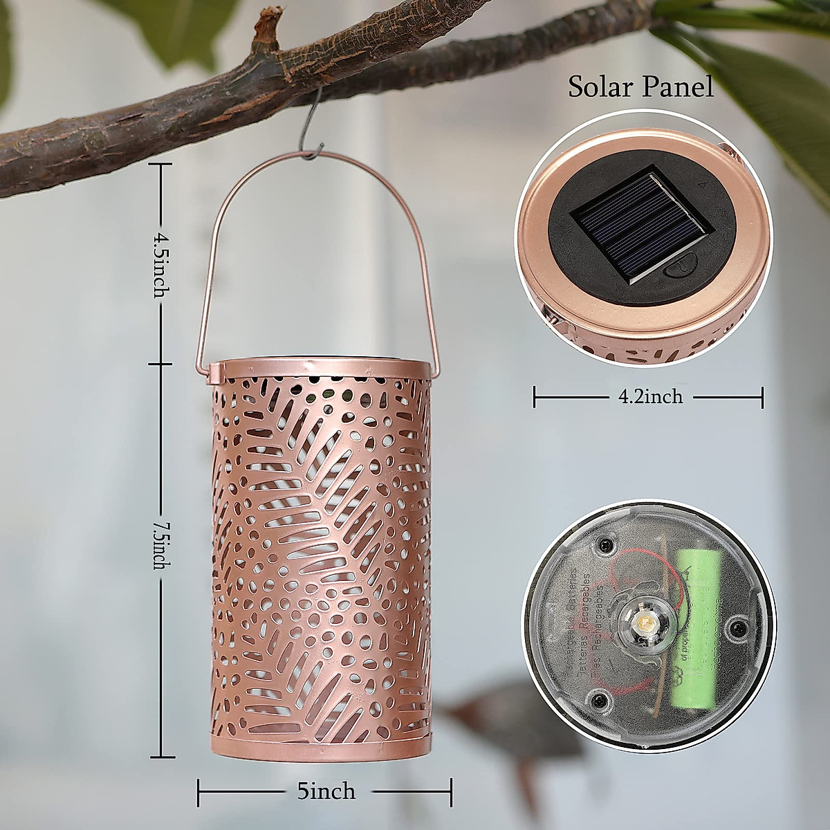 FLJZCZM Solar Lanterns Lights Outdoor Lantern Hanging Garden Metal Retro Light Battery Table Lamp Decorative Yard Camping Waterproof (Golden)