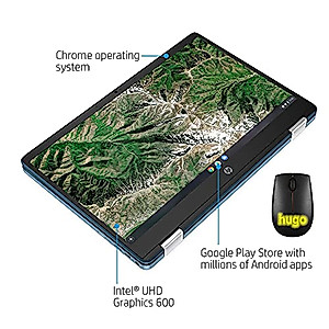 HP 2-in-1 Convertible Chromebook, 14inch HD Touchscreen, Intel N4020 Up to 2.8GHz, 4GB Ram, 64GB SSD, Intel UHD Graphics, Webcam,WiFi, Bluetooth,Blue, Chrome OS (Renewed)