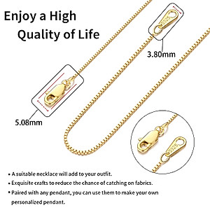 Jewlpire 18K Over Gold Chain Necklace for Women Girls- 0.8mm Box Chain 925 Sterling Silver Chain Super Thin & Sturdy Women's Chain Necklaces 16 Inch