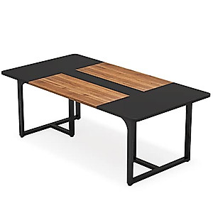 Rectangle Conference Table with Spliced Board, 6FT Long Meeting Seminar Table up for 8 People, Industrial Business Large Office Conference Room Table Boardroom Desk for Home Office, Dining Room