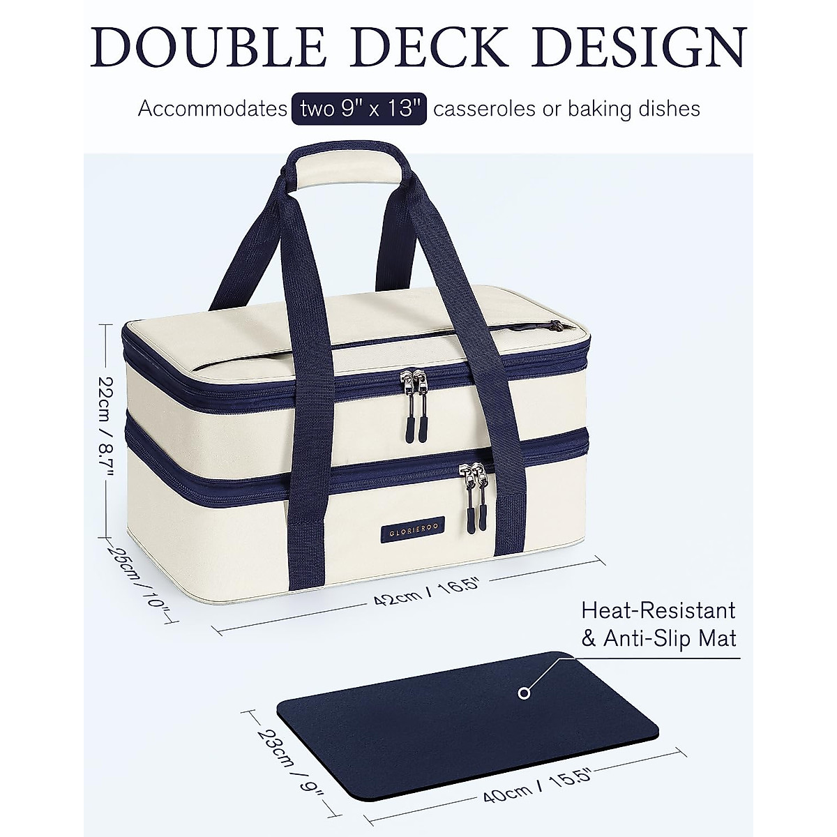 Insulated Casserole Carrier for Hot or Cold Food 9x13 - Insulated Food Container Bag Warmer with Heat-Resistant Mat for Potluck Parties Picnic Cookouts Fits 9" x 13" Casserole or Baking Dish