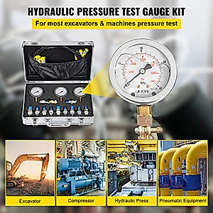 VEVOR Hydraulic Pressure Test Kit, 25/40/60Mpa/11Couplings, Excavator Parts Hydraulic Tester Coupling Hydraulic Pressure Gauge Kit for Excavator Construction Machinery
