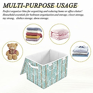 innewgogo Wooden Anchor Storage Bins with Lids for Organizing Baskets Cube with Cover with Handles Oxford Cloth Storage Cube Box for Living Room