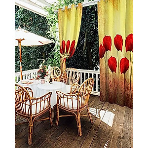 HERBED Outdoor Curtains for Patio 2 Panels Set Red Flowers Under Sunset Waterproof Privacy Outside Curtain Sun Blocking Grommet Blackout Drapes for Porch Gazebo Pergolas Balcony 52x108 Inch