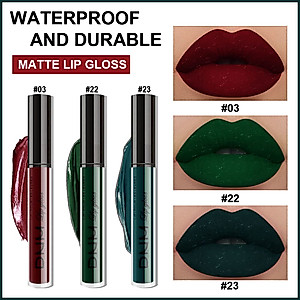 AMY'S DIARY 3Pcs Dark Red Green Matte Liquid Lipstick Sets,Matte Lipstick Lip Stain Long Lasting 24 Waterproof Lip Gloss Gift Set Matt Liquid Makeup Lipstick for Women