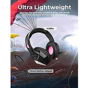 MW ACC CA Gaming Headset Pink for PS4, PS5, PC, Xbox One, Over Ear Headphones with Noise Cancelling Mic, PC Headset with Bass Surround Sound, LED Light, for Laptop Mac Switch, Girls, Kids