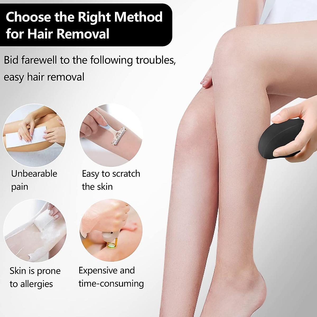 Crystal Hair Eraser,Magic Crystal Hair Remover for Men&Women-Painless Soft Smooth Silky Skin Crystal Hair Removal for Arms,Legs and Body,Fast&Easy Exfoliate (Black)