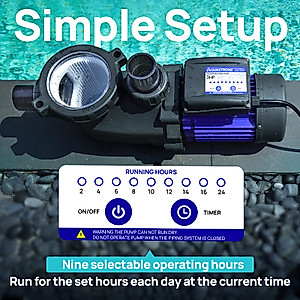 AQUASTRONG 1 HP In/Above Ground Pool Pump with Timer, 220V, 6100GPH, High Flow, Powerful Self Primming Swimming Pool Pumps with Filter Basket