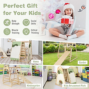 HONEY JOY Kids Indoor Playground, Jungle Gym Playset w/Climbing Rock Ramp, Slide, Rope Climber & Ladder, Monkey Bars, Rings, Removable Tent, Wooden Montessori Climbing Toys for Toddlers Boys Girls 1+