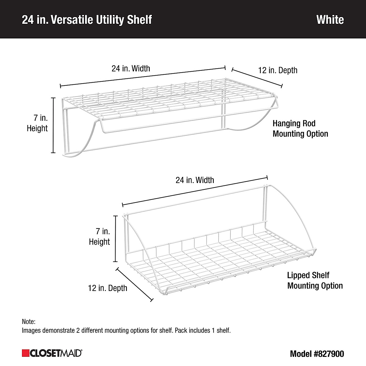 ClosetMaid 8279 24-Inch Wide Laundry Utility Hanger Shelf , White