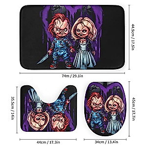 OneFale 4 Pcs Horror Movie Chucky Shower Curtain Set with Non-Slip Rugs, Toilet Lid Cover,Bath Mat and Shower Curtain with 12 Hooks for Bathroom Decor Sets Accessories 70.9X 70.9Inch