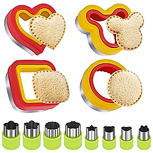 Sandwich Cutter and Sealer 12 Pcs - Fruit Vegetable Cutter Shapes - Bread Decruster Sandwich Pancake Uncrustables Maker DIY Cookie Cutters for Kids Lunch Bento Box - Heart Square Circle Mickey Mold