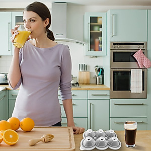 LiyuanQ Ice Cube Trays 2 Pack Large Silicon Ice Cubes Mold 2-Inch Ice Ball Maker Round Ice Mold with Funnel and Lid, Easy-Release, No Leakage, for Whiskey, Cocktail, Juice, Party (Black & Grey)