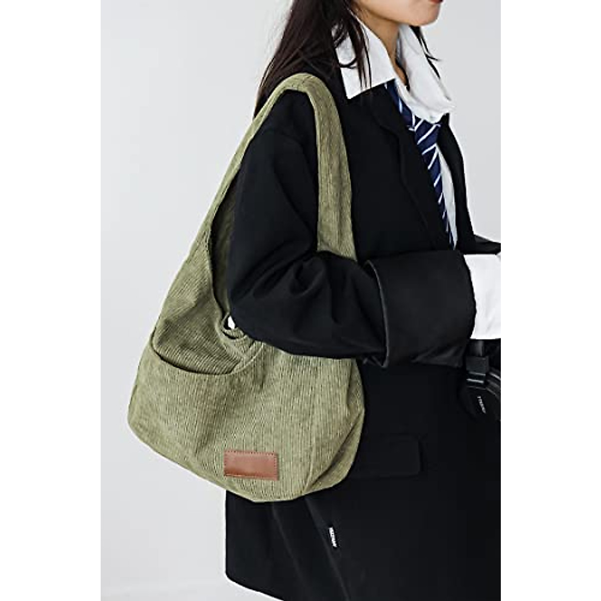 Ulisty Women Corduroy Wide Strap Hobo Bag Shoulder Bag Casual Underarm Bag Handbag green