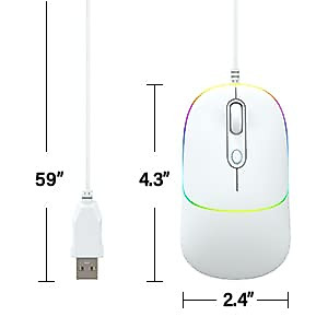 FENISIO Wired Mouse with Rainbow Backlit, LED Computer Mouse USB Wired Mouse with 6400 DPI, Ergonomic Office and Home Corded Mouse for Laptop, Desktop, MacBook, Windows PC (White)