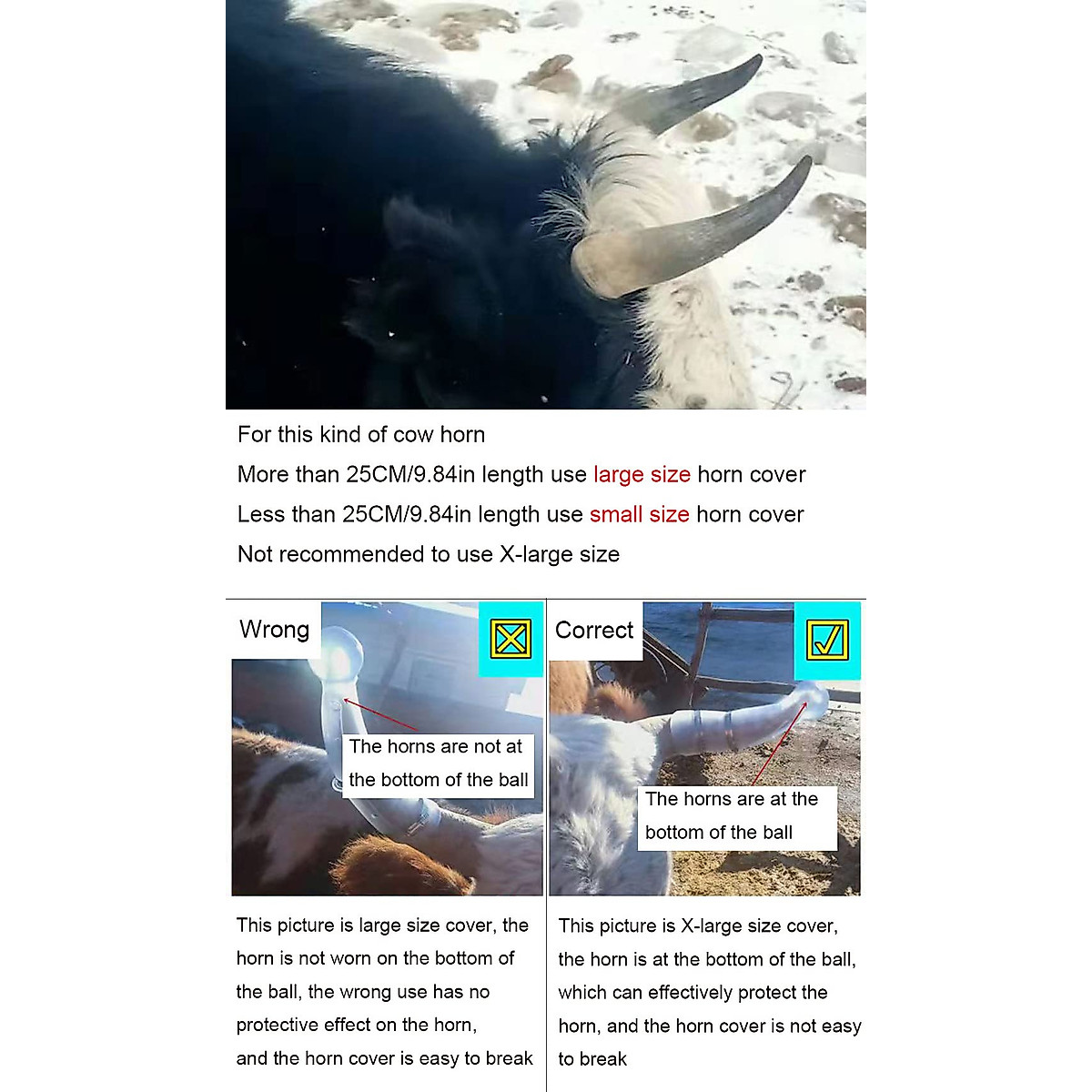 QIQIRO Large Size Silicone Goats Calf Cattle Bull Cow Big Horn Cover Anti-Fight Protective Cover Cow Horn Protector Round Cornered With 4 Clamps(Large Size 9.45''X2.16'')