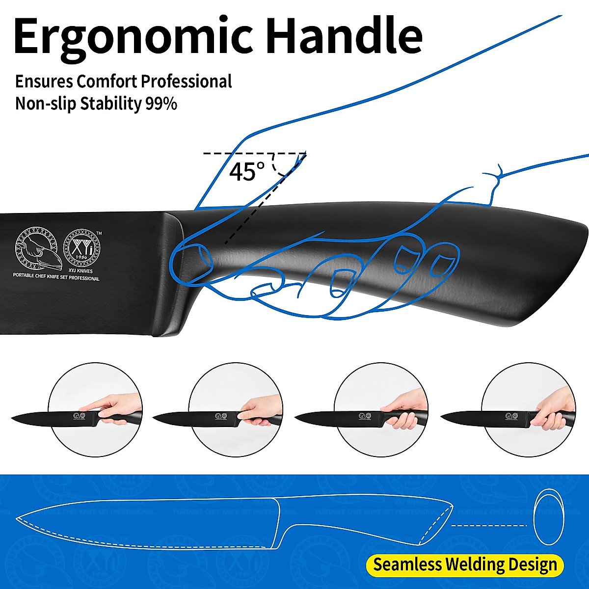 XYJ Knives,Professional Knife Sets for Master Chefs,Meat Cleaver Butcher for Camping,Chef Knife Set with Bag,Birthday Gifts for Women Men Presents (Full Black)