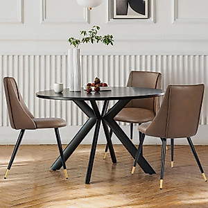 FurnitureR Dining Chairs Set of 2 Modern Upholstered Accent Chairs with Soft Seat/Metal Legs Kitchen Side Chairs for Kitchen Dining Room Waiting Reception Room, Faux Leather, Brown