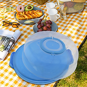 DIIRPPR 12" Portable Pie Carrier with Lid and Cupcake Muffin Tart Cookie Keeper Food, for Wedding Party Baby Shower Party Christmas,Suitable for 10 in x 4 1/2 in cake(Blue)