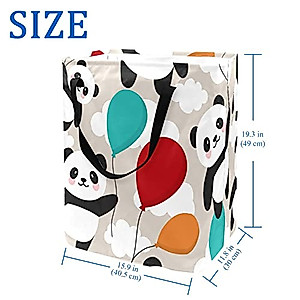 Panda Holds Balloon Flying in Sky Print Collapsible Laundry Hamper, 60L Waterproof Laundry Baskets Washing Bin Clothes Toys Storage for Dorm Bathroom Bedroom